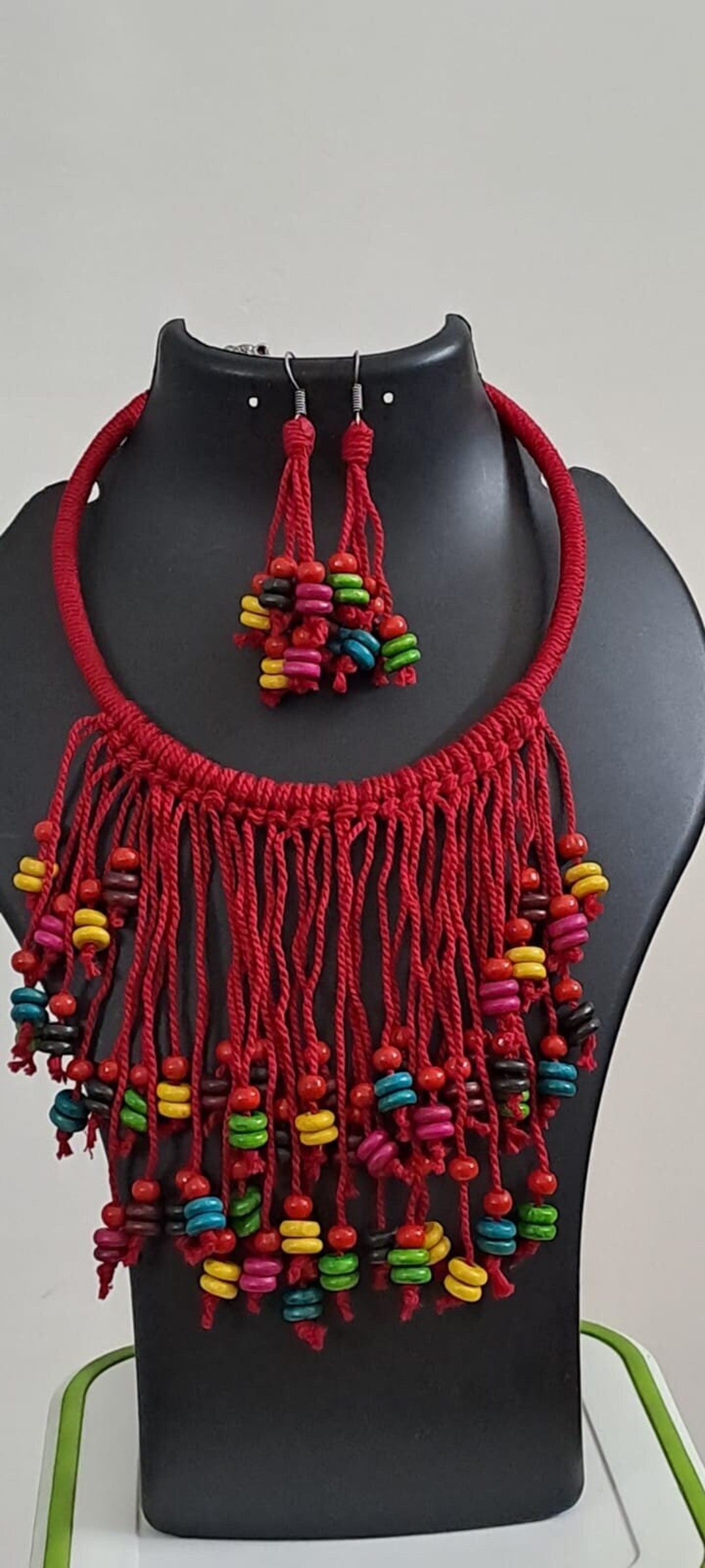 Exclusive Red Thread Neckband With Fringes and Matching Earrings. - Etsy