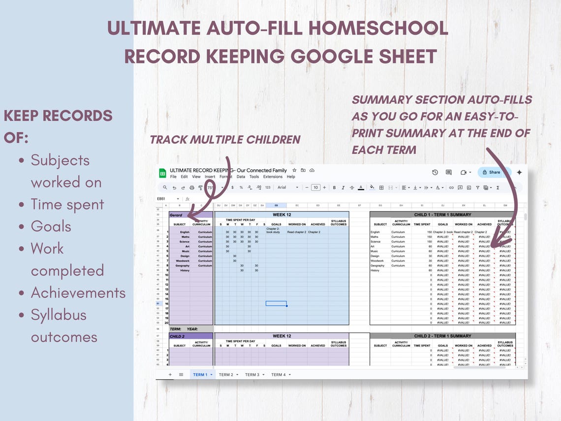 Homeschool RECORD KEEPING Planner, Google Spreadsheet Ultimate ...
