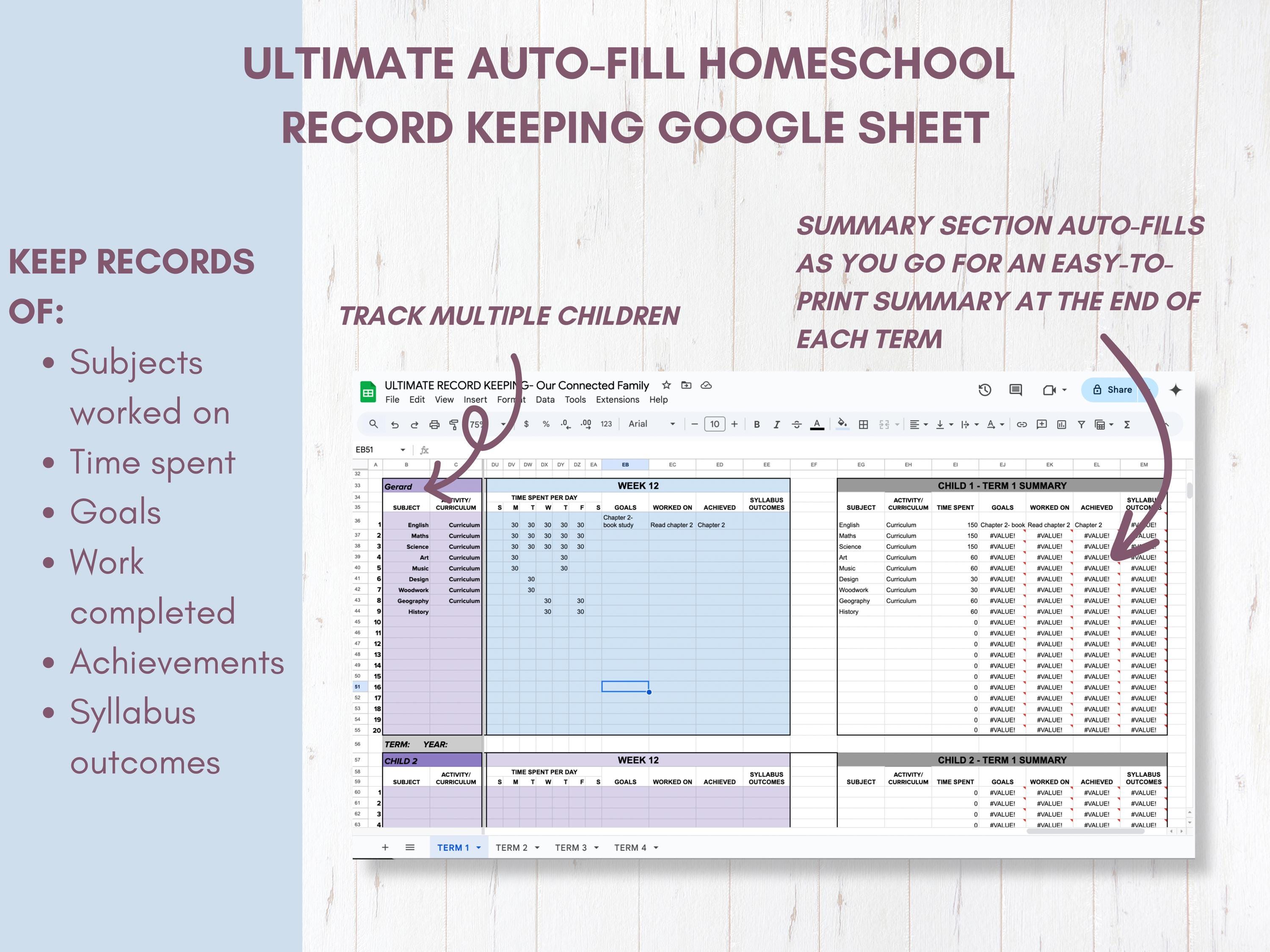 Homeschool RECORD KEEPING Planner, Google Spreadsheet Ultimate ...
