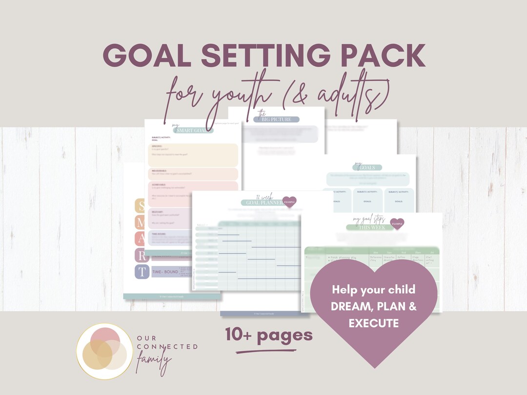Printable GOAL SETTING PACK Planner & Tracker for Youth and Adult ...