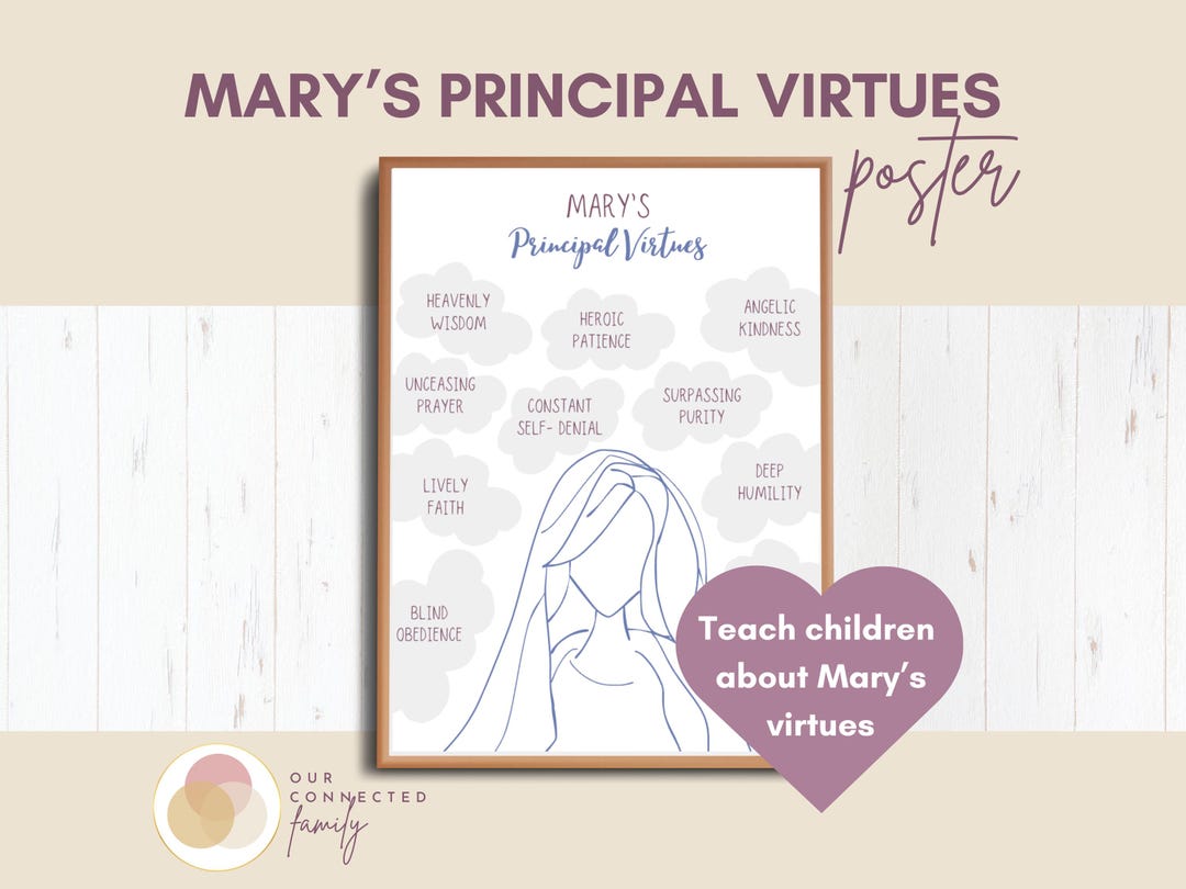 Mary's Virtues Christian BIBLE VERSE Wall ART – Spiritual Faith Based ...