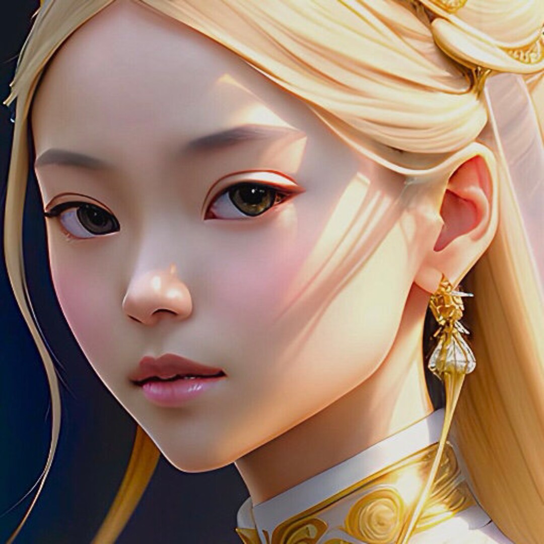 Digital Art by AI - Asian Female Princess Wearing a White Uniform With ...