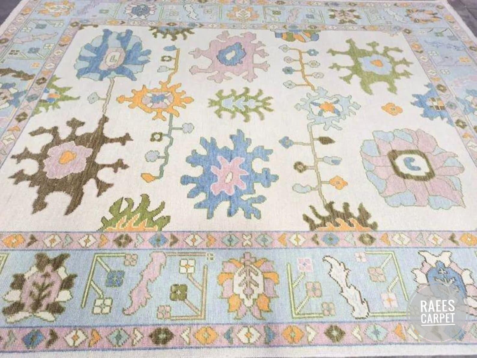 Modern Turkish Oushak 100% Wool Natural Dying Area Rug Living Room, Bed ...