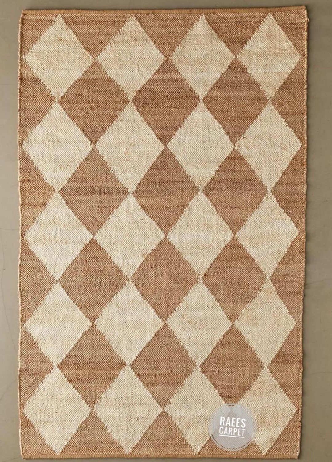 Natural Jute Diamond Checkerboard Rug, Beige and White Rug, Jute Runner ...
