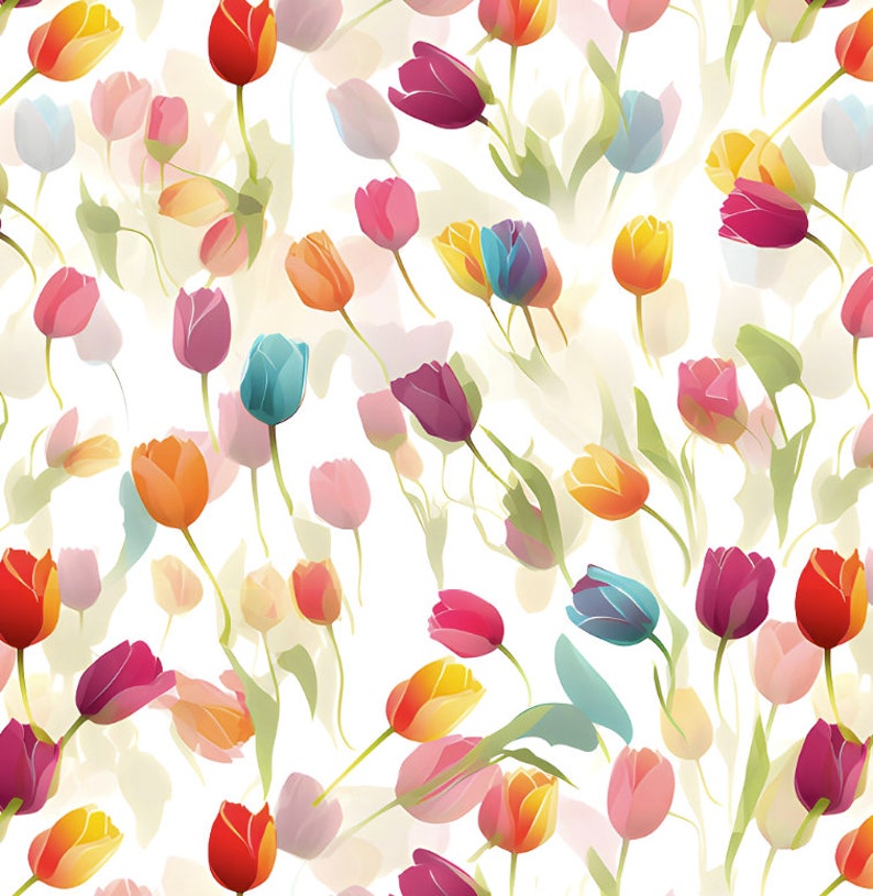 Colorful Tulips Seamless Pattern | Springtime Floral Repeating Pattern ...