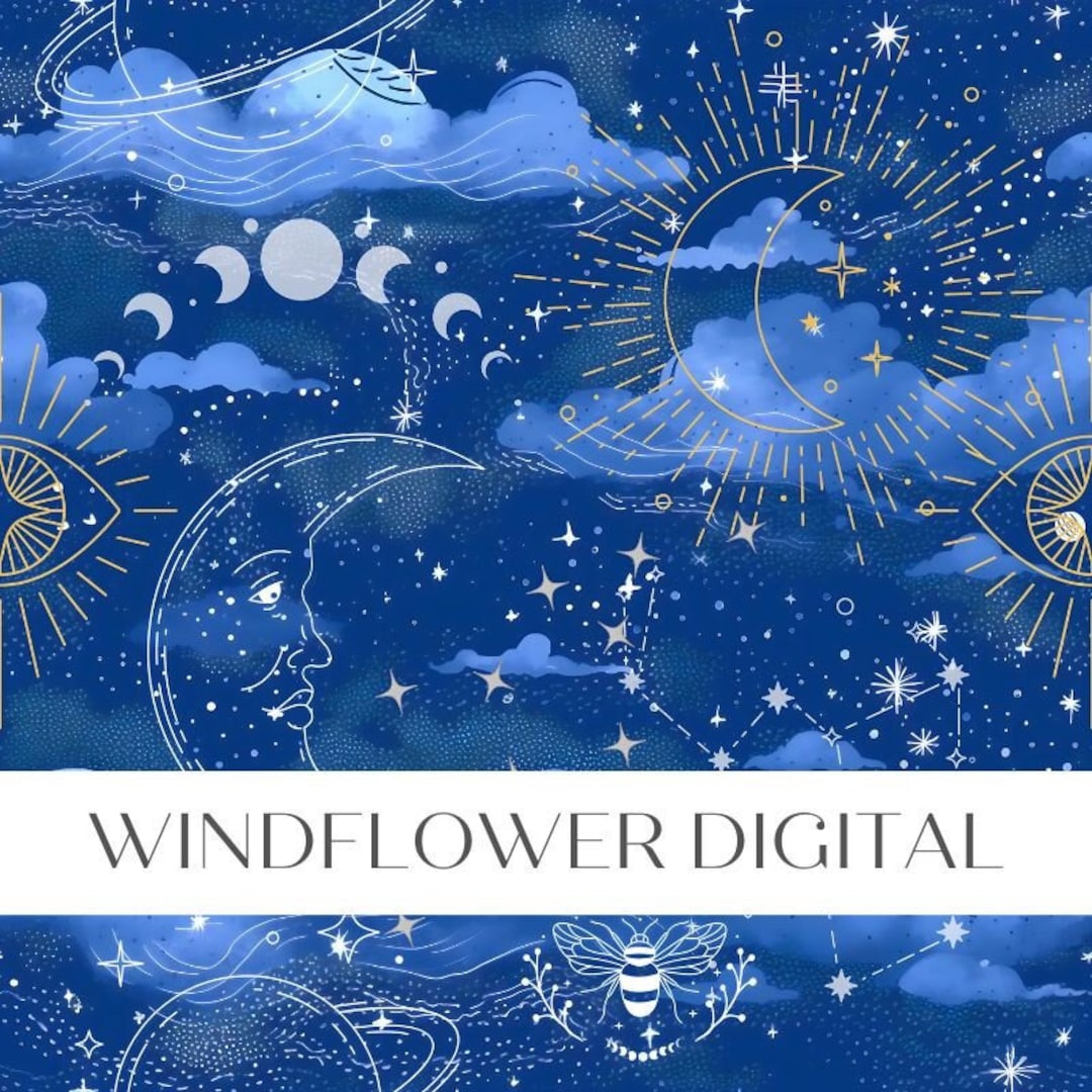 Celestial Sky Seamless Pattern | Moon and Stars Art Pattern for ...