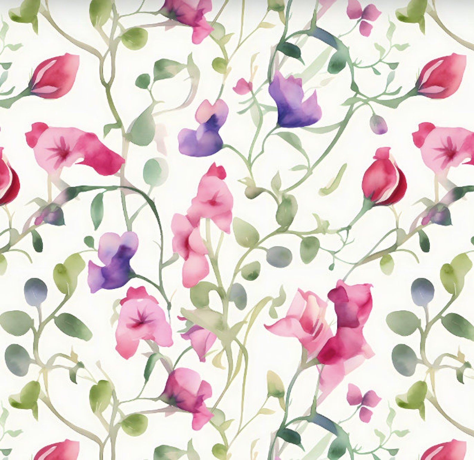 Sweet Pea Flowers Repeating Seamless Pattern Design, Repeating File ...