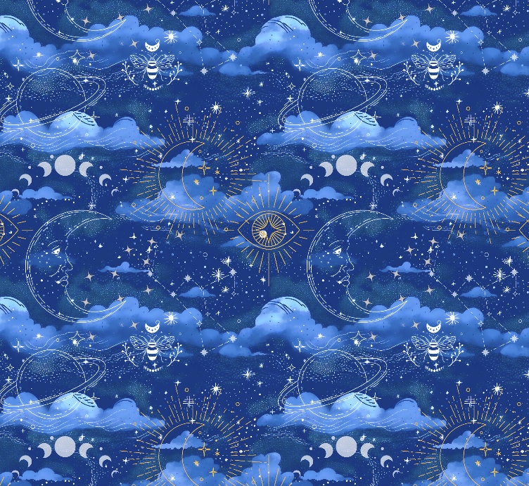 Celestial Sky Seamless Pattern Moon and Stars Art Pattern for ...