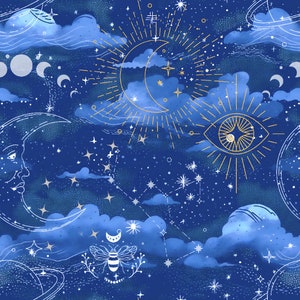 Celestial Sky Seamless Pattern Moon and Stars Art Pattern for Commercial Use Seamless Repeating ...