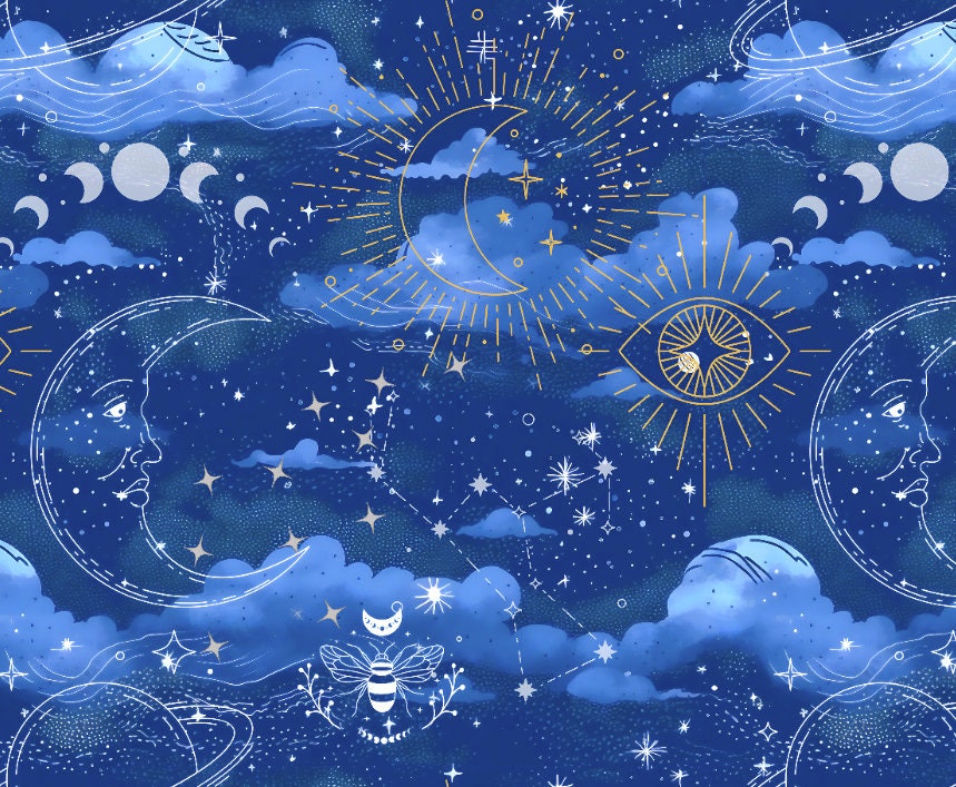 Celestial Sky Seamless Pattern Moon and Stars Art Pattern for ...