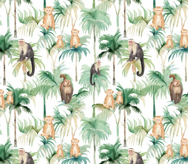 Monkey Palm Trees Seamless Pattern | Continuous Pattern for Commercial ...