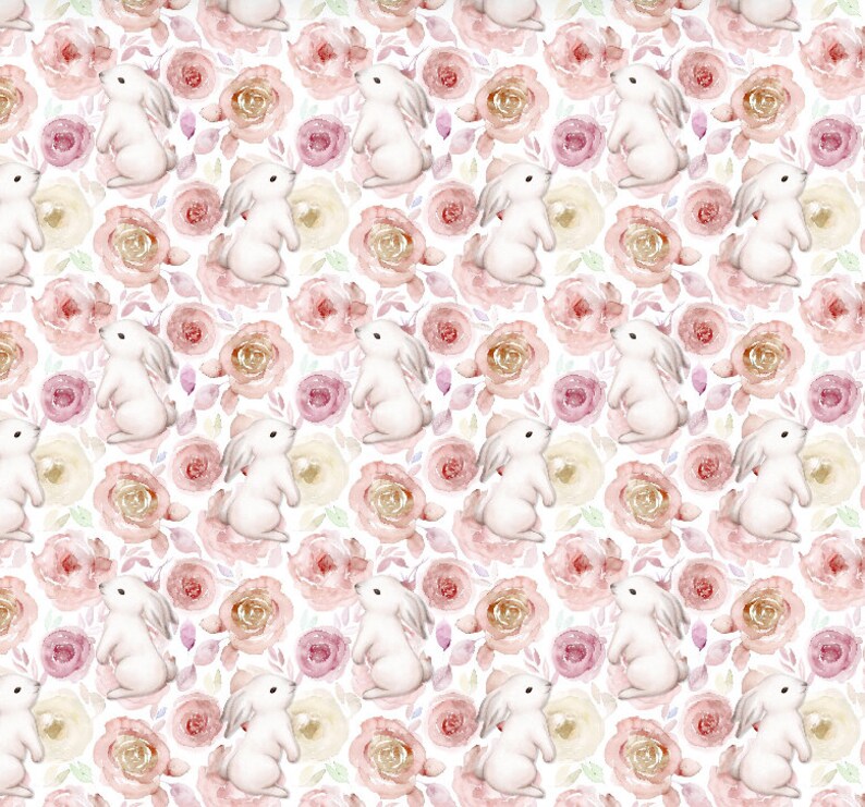 Floral Bunny Seamless Pattern Watercolor Pink Roses Repeating Pattern ...