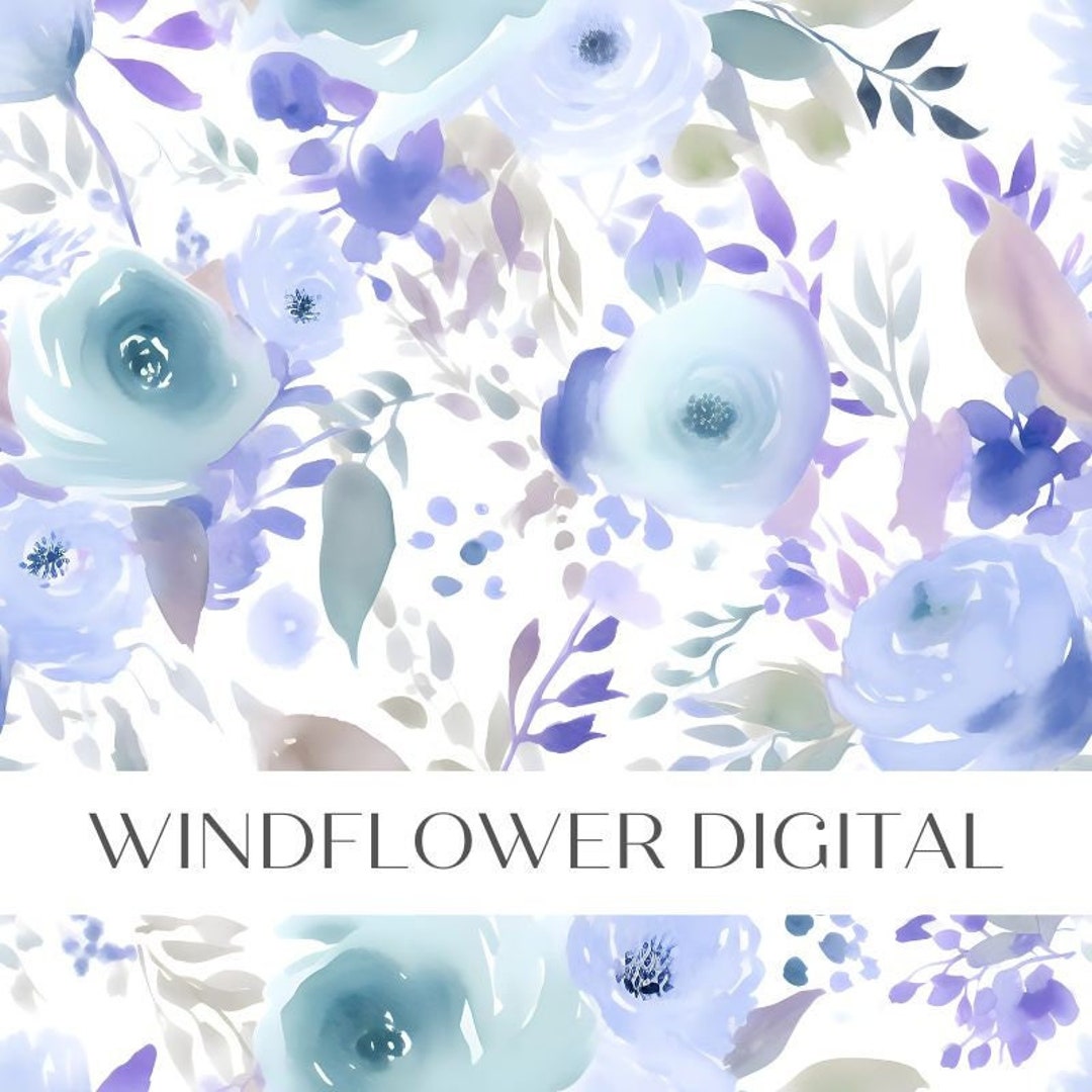 Blue Teal Floral Seamless Pattern | Commercial Use | Boho Watercolor ...