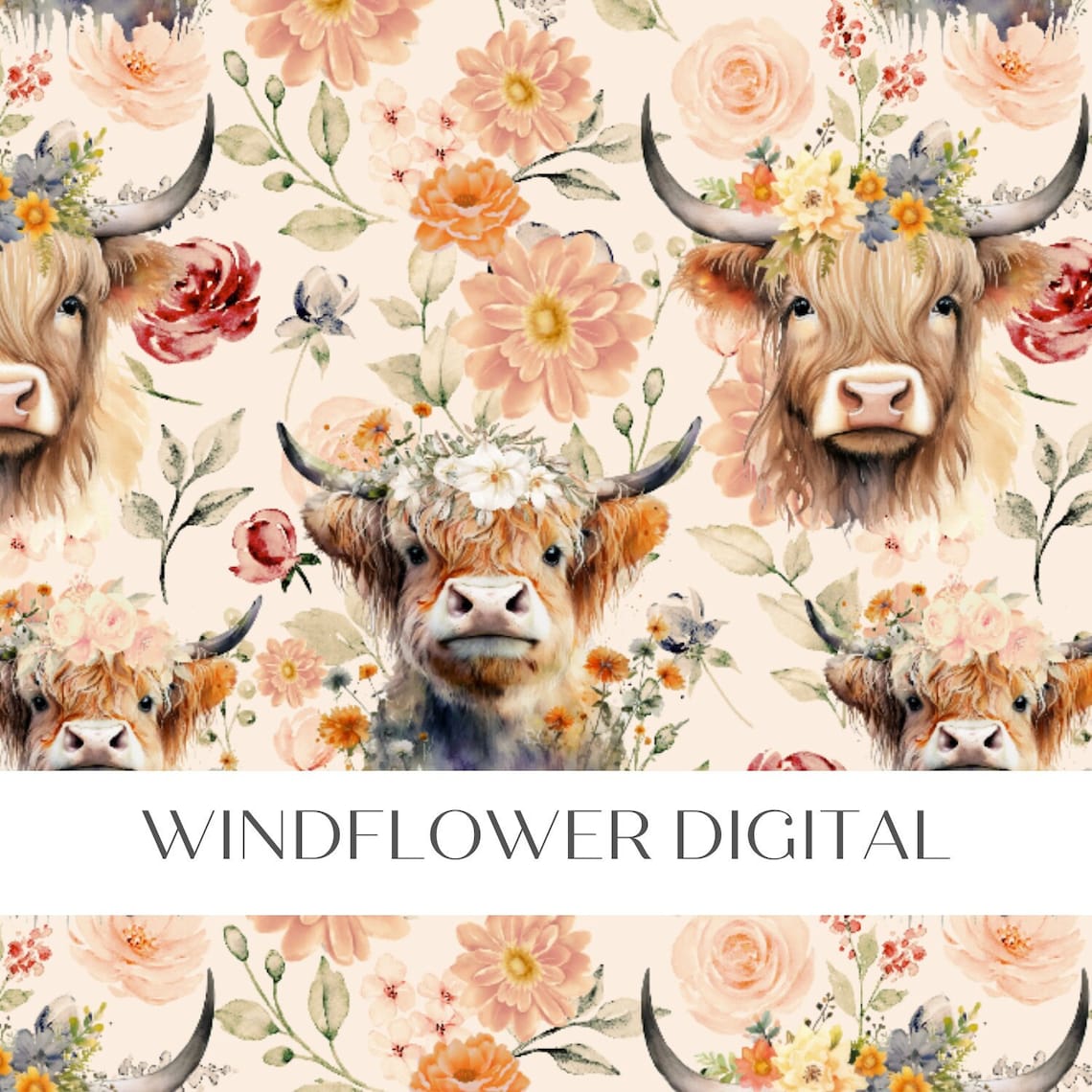 Highland Cow Seamless Pattern Western Pattern for Personal and ...