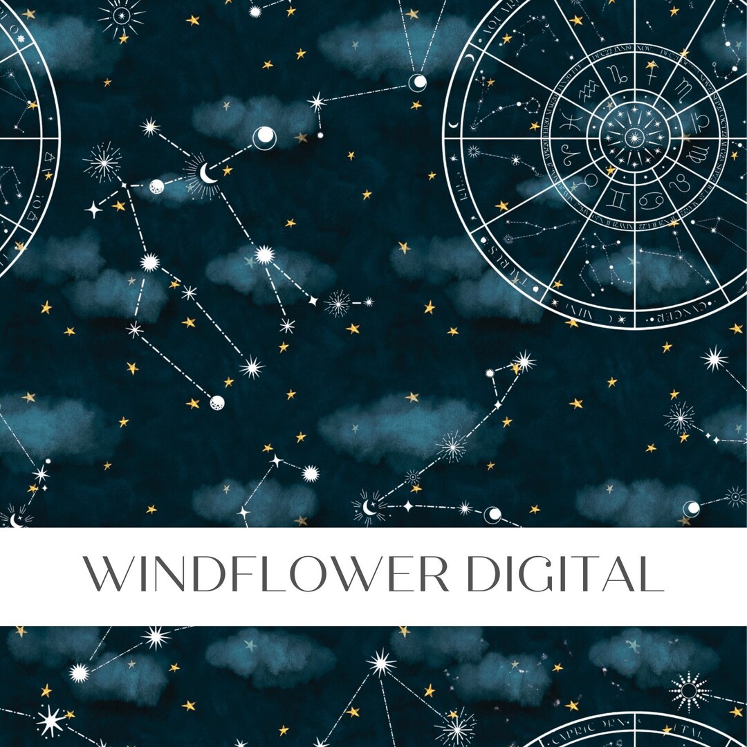 Zodiac Night Sky Seamless Pattern, Astrological Stars, Repeating Tile ...