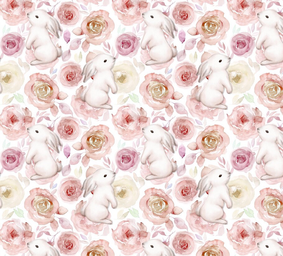Floral Bunny Seamless Pattern Watercolor Pink Roses Repeating Pattern ...
