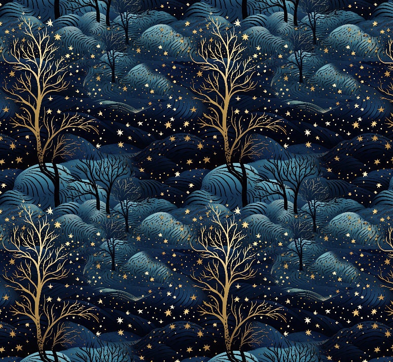 Celestial Trees Seamless Pattern | Forest Digital Paper Continuous | Fabric, Paper, Home Goods ...