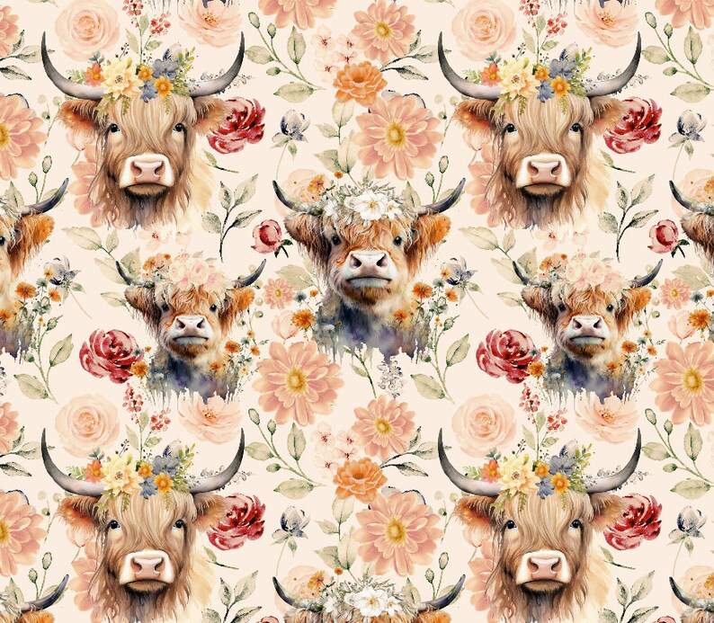 Highland Cow Seamless Pattern Western Pattern for Personal and ...