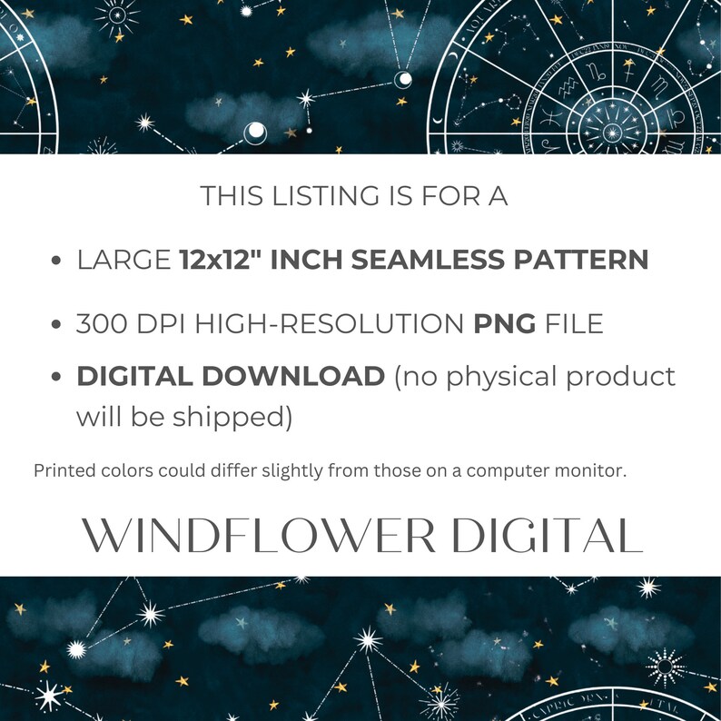 Zodiac Night Sky Seamless Pattern, Astrological Stars, Repeating Tile ...