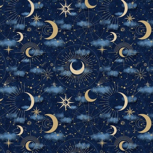 Celestial Moons Seamless Pattern, Starry Night Sky, Repeating Tile File ...