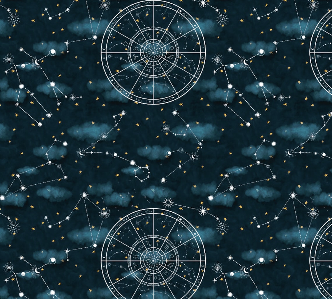 Zodiac Night Sky Seamless Pattern, Astrological Stars, Repeating Tile ...