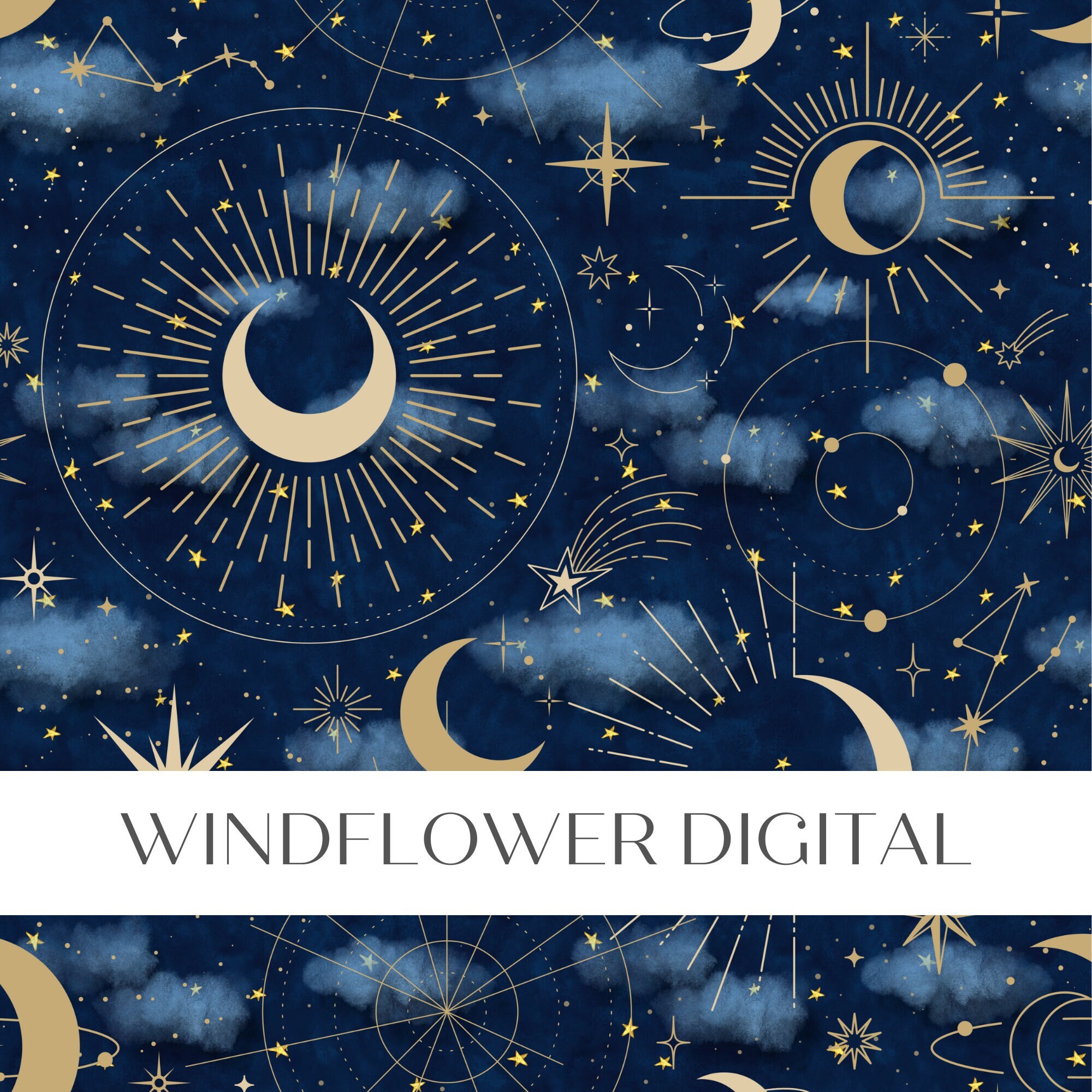 Celestial Moons Seamless Pattern, Starry Night Sky, Repeating Tile File ...