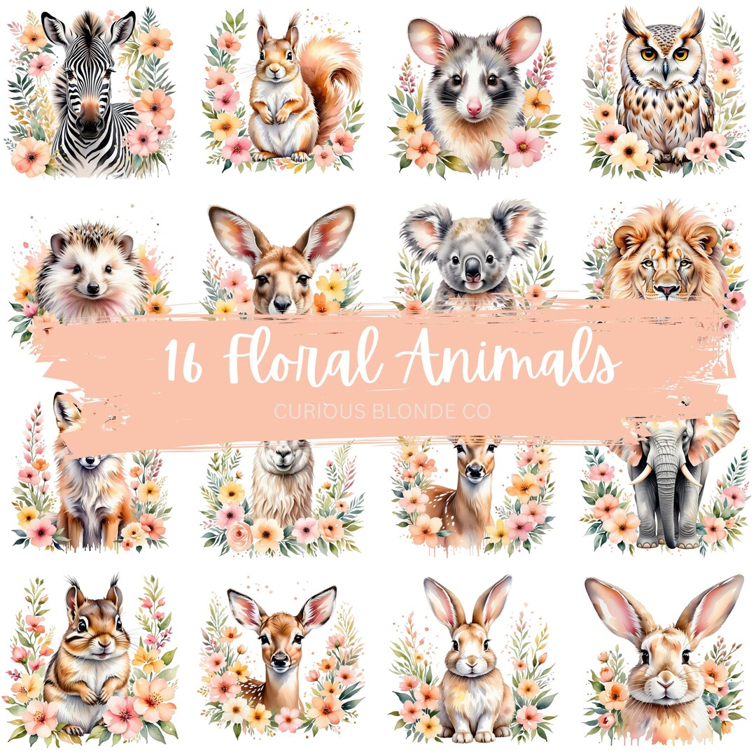16 Floral Animal Clipart Pngs | Boho Woodland Animal Clip Art | Safari ...