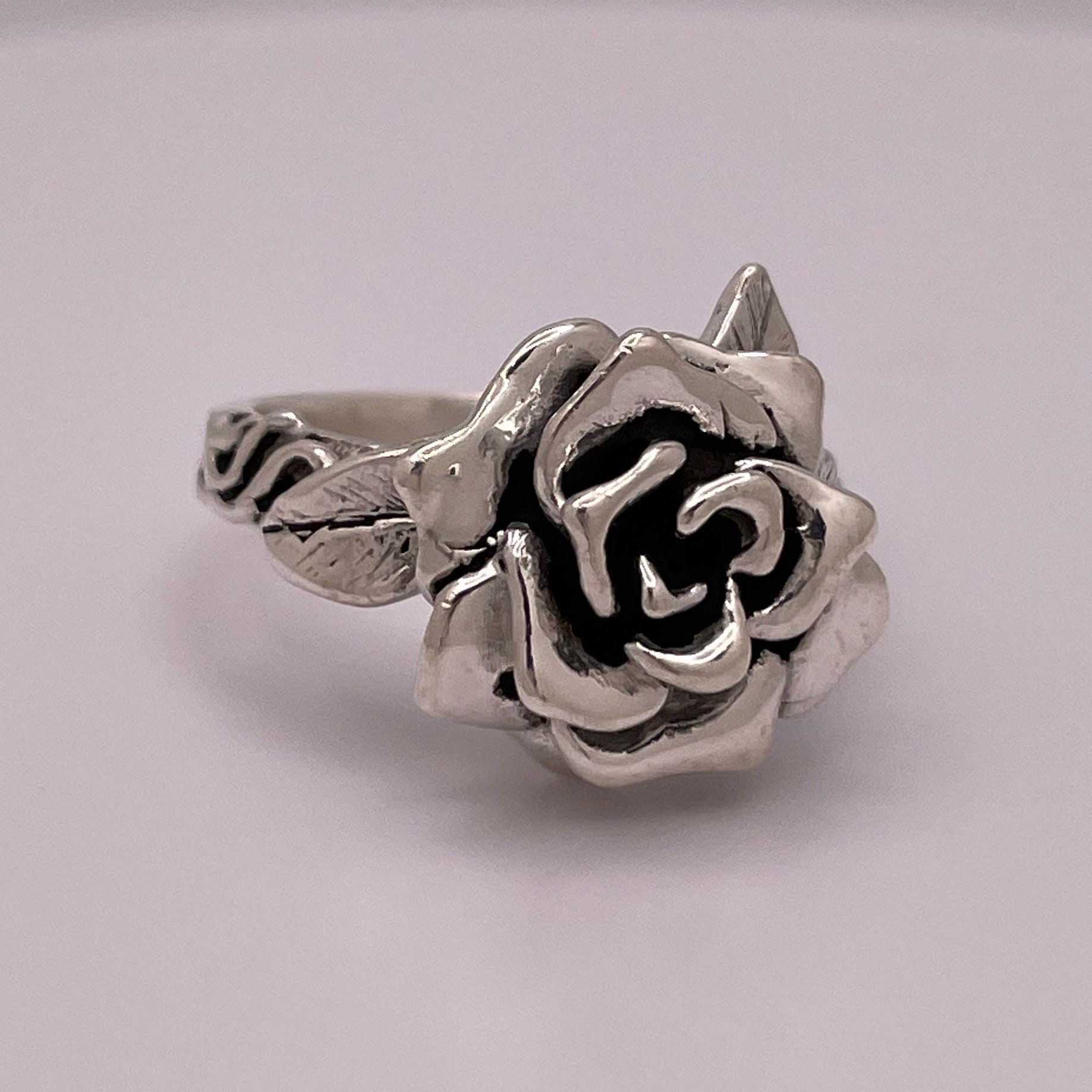Vintage 925 Rose Blossom Ring, Solid Sterling Silver Band, Full Bloom ...