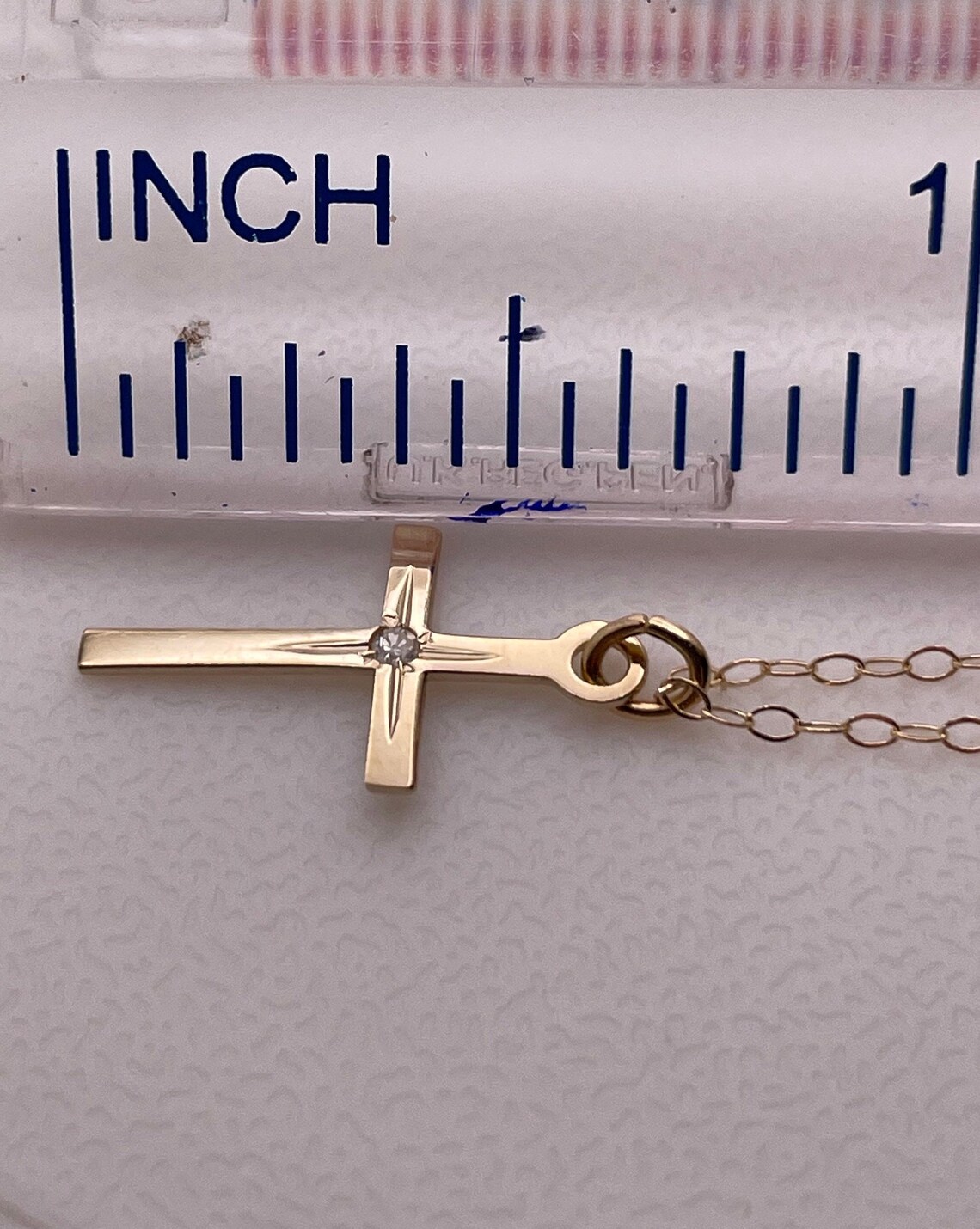 Vintage Petite 14K Gold Solitaire Diamond Cross Necklace, 18 Chain ...