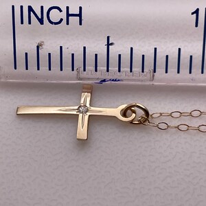 Vintage Petite 14K Gold Solitaire Diamond Cross Necklace, 18 Chain ...