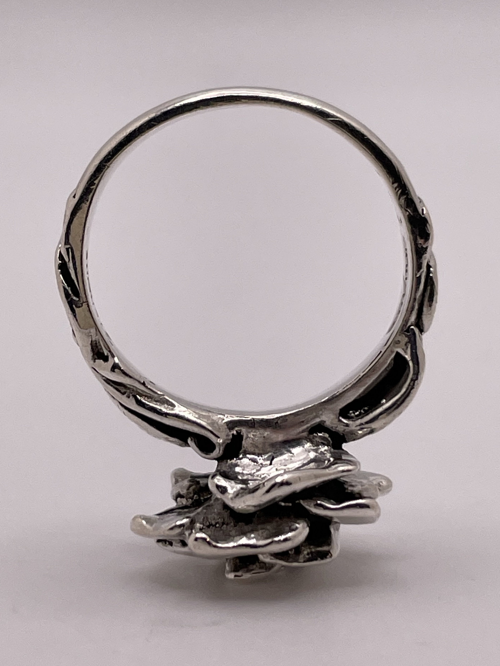 Vintage 925 Rose Blossom Ring, Solid Sterling Silver Band, Full Bloom Flower & Leaves, Artisan ...