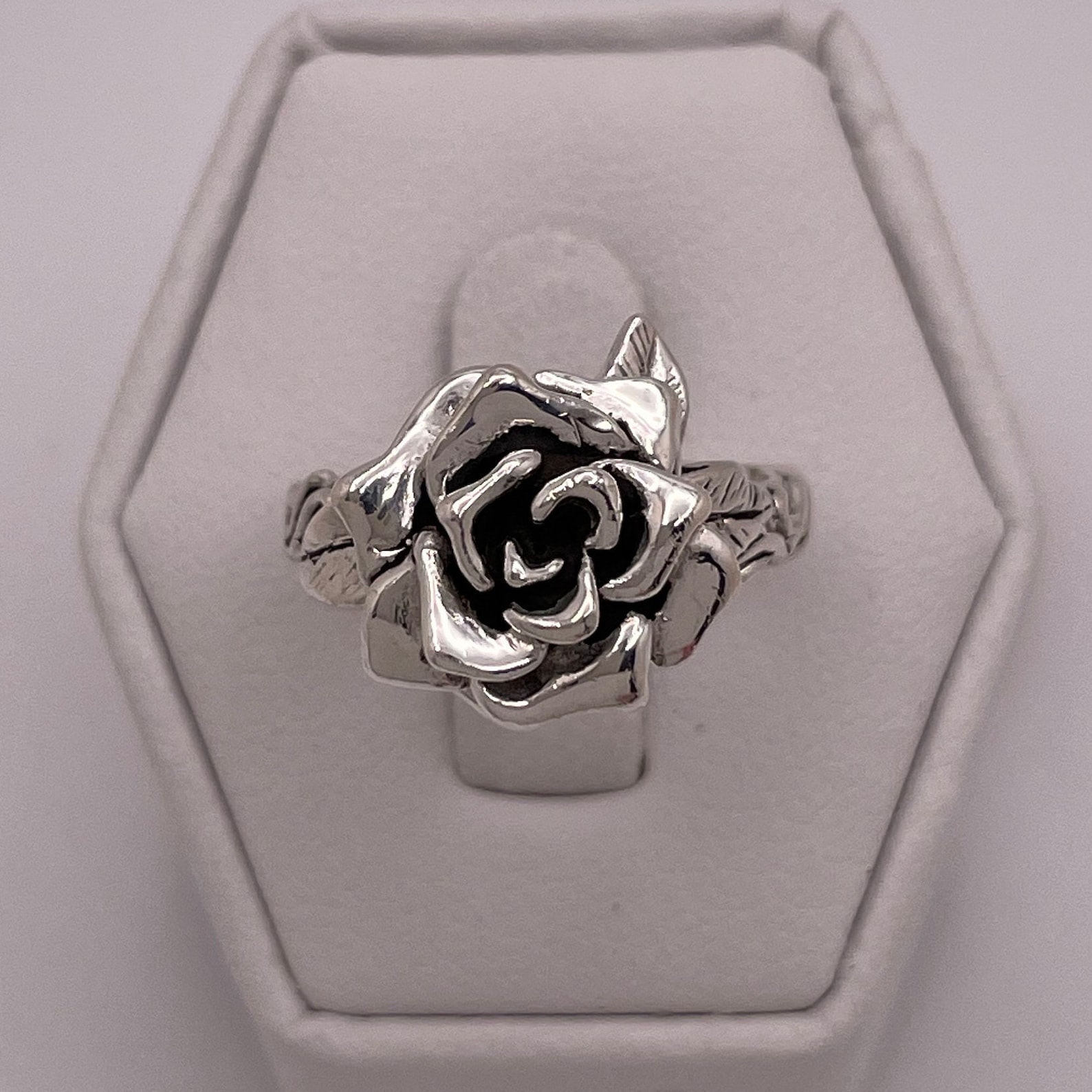 Vintage 925 Rose Blossom Ring, Solid Sterling Silver Band, Full Bloom ...