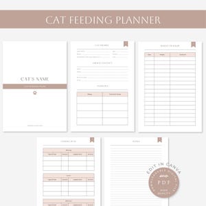 Cat Feeding Planner | Editable Cat Meal Tracker PDF | Printable Pet ...