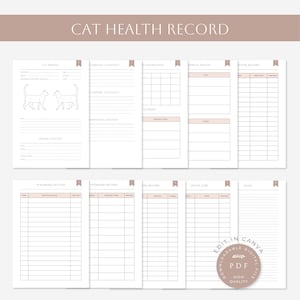 Cat Health Record Journal | Feline Wellness Tracker PDF | Editable Cat ...