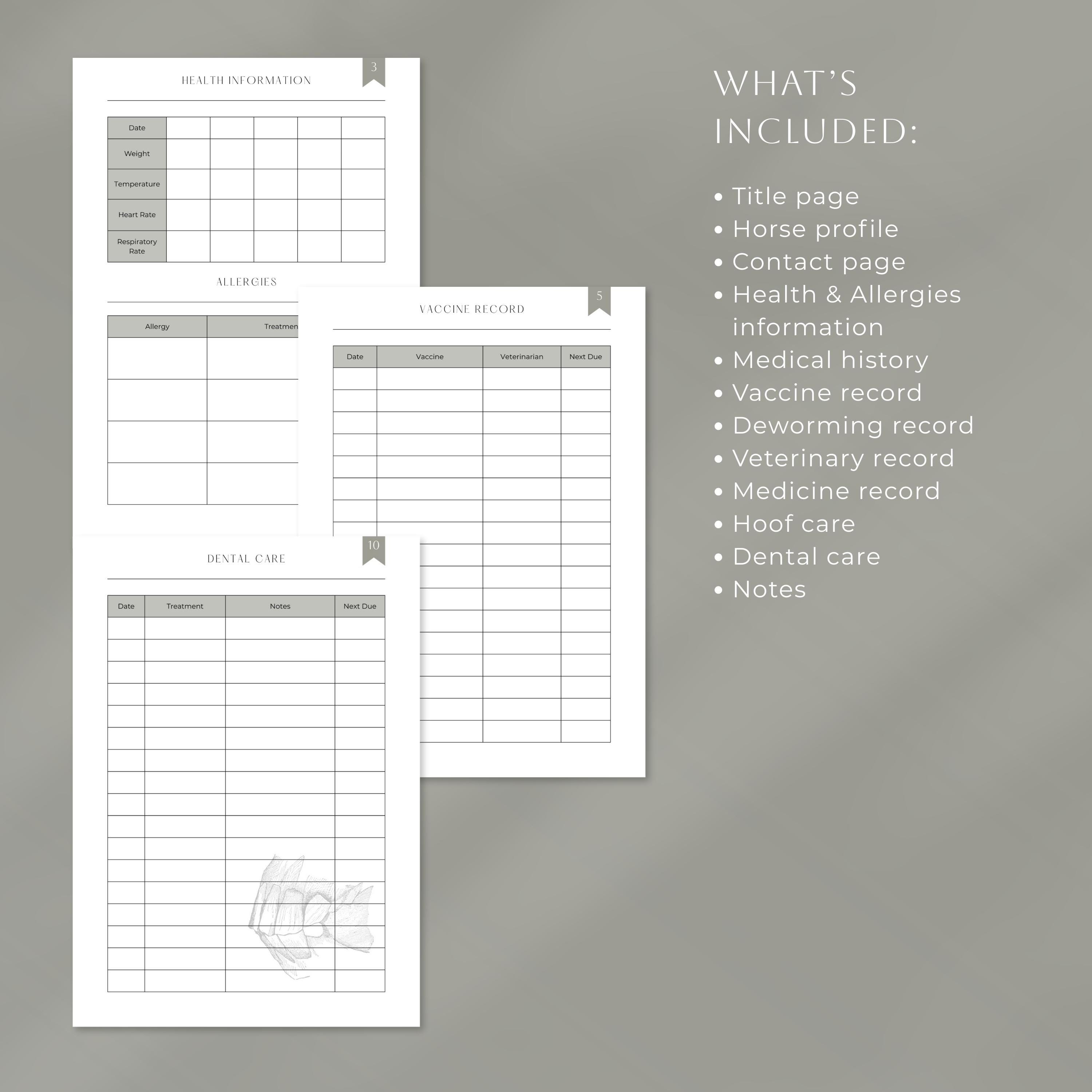 Horse Health Record Journal | Equine Wellness Tracker PDF | Editable ...