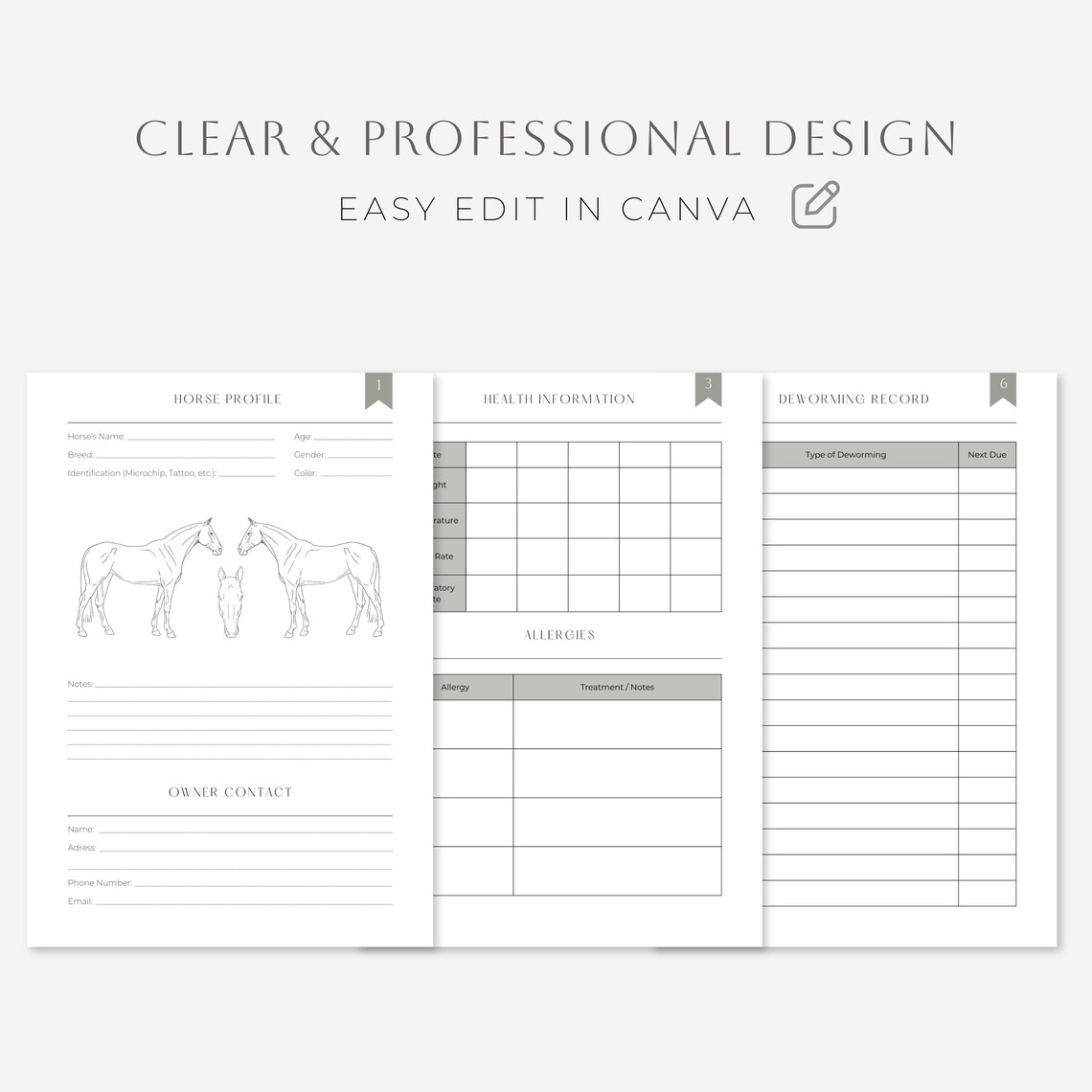 Horse Health Record Journal | Equine Wellness Tracker PDF | Editable ...
