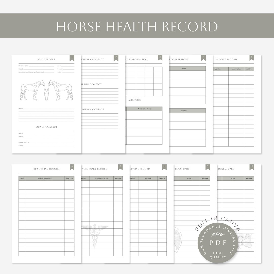 Horse Health Record Journal | Equine Wellness Tracker PDF | Editable ...