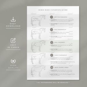 Horse Body Condition Score Chart | Equine Body Scoring Guide | Printable Horse Weight Tracker ...