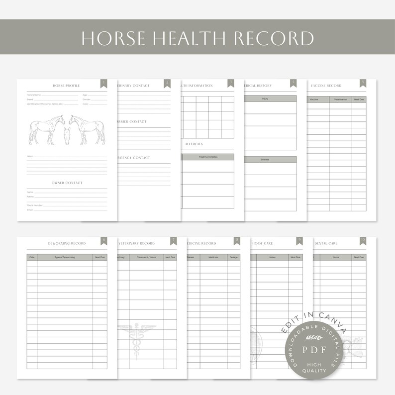 Horse Health Record Journal | Equine Wellness Tracker PDF | Editable ...