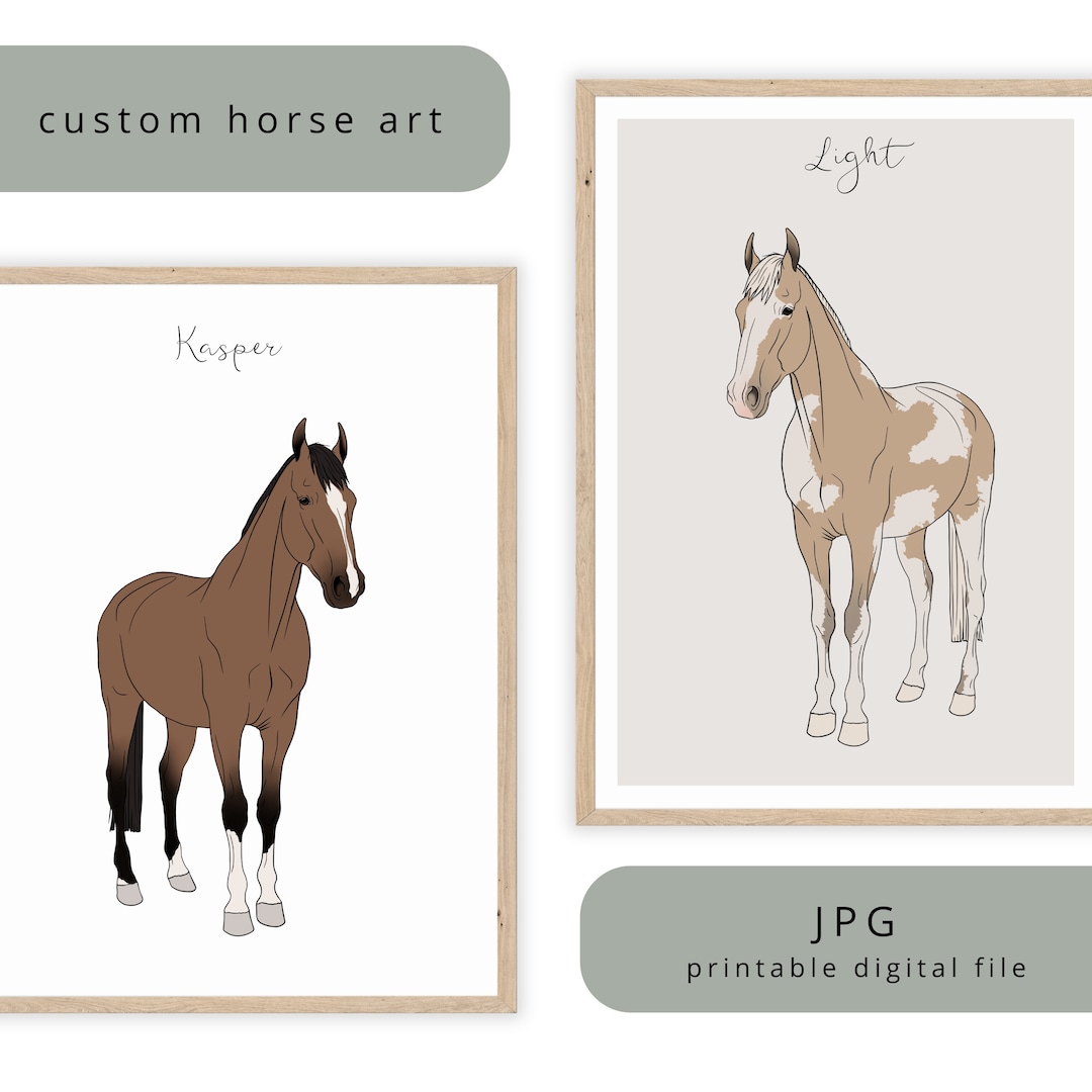 Custom Horse Wall Art | Custom Horse Gift | Custom Pet Illustration ...