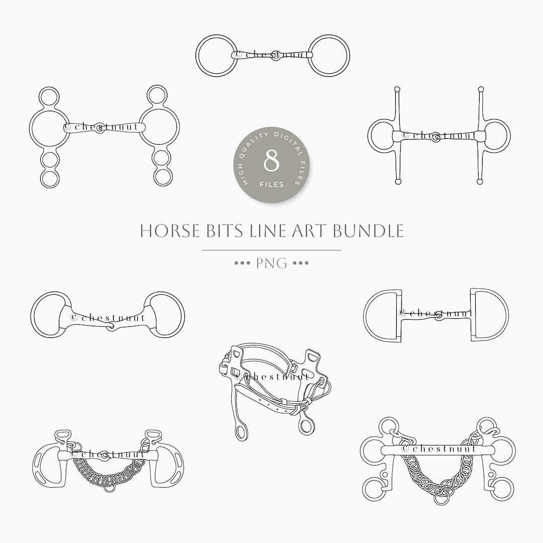 Horse Bits Lineart Bundle | Equine Worksheet | Horse Bridle Bits ...