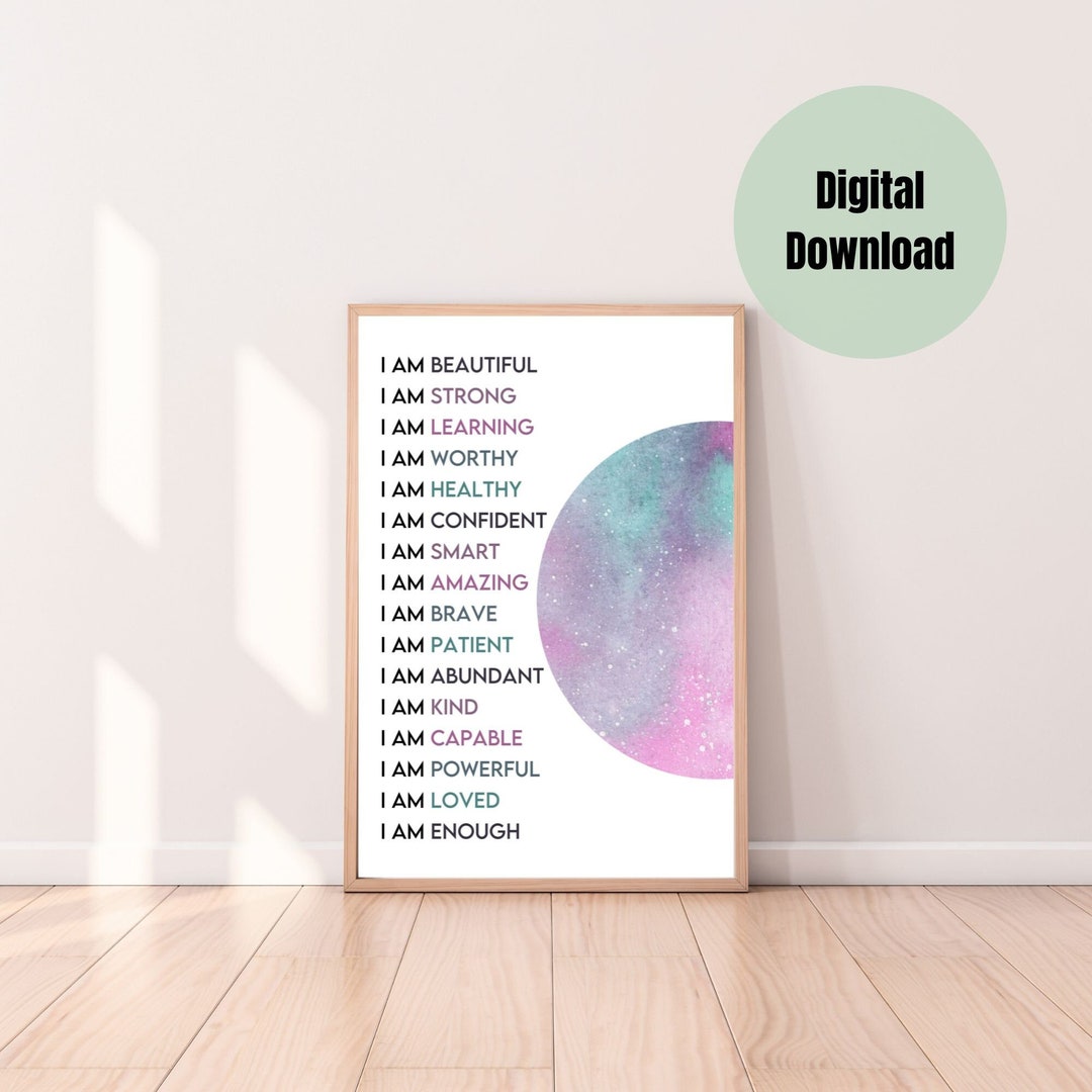 Daily Self-love Positive Affirmation Printable Wall Art Moon Phase ...