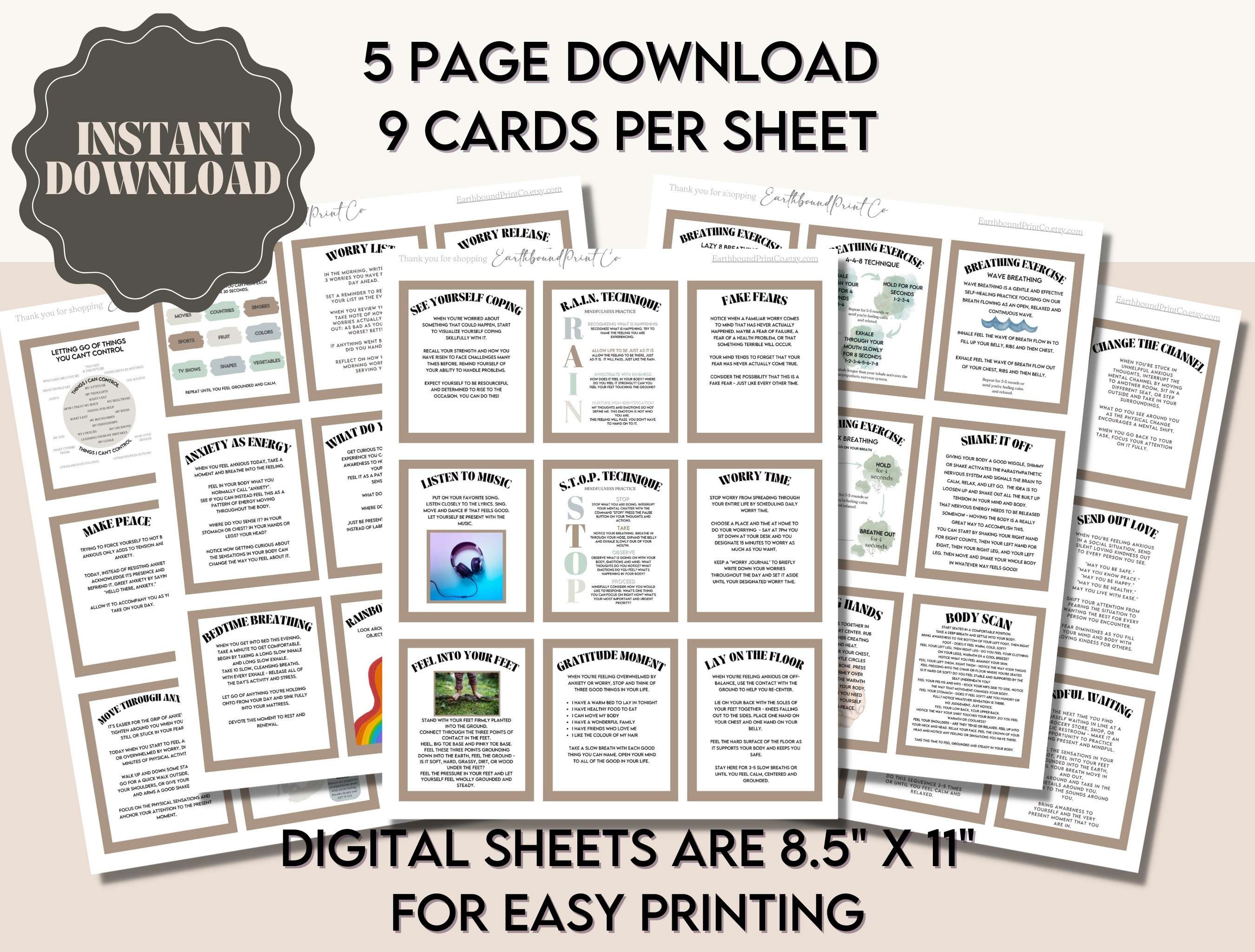 Grounding Techniques, Coping Skills Cards, Anxiety Cards, Calming ...