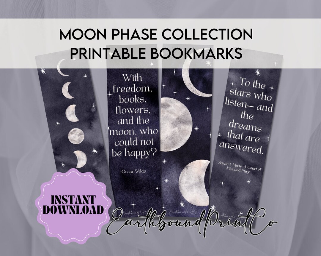 Printable Bookmarks Moon Phase, Book Quotes, Digital Book Mark, Custom ...