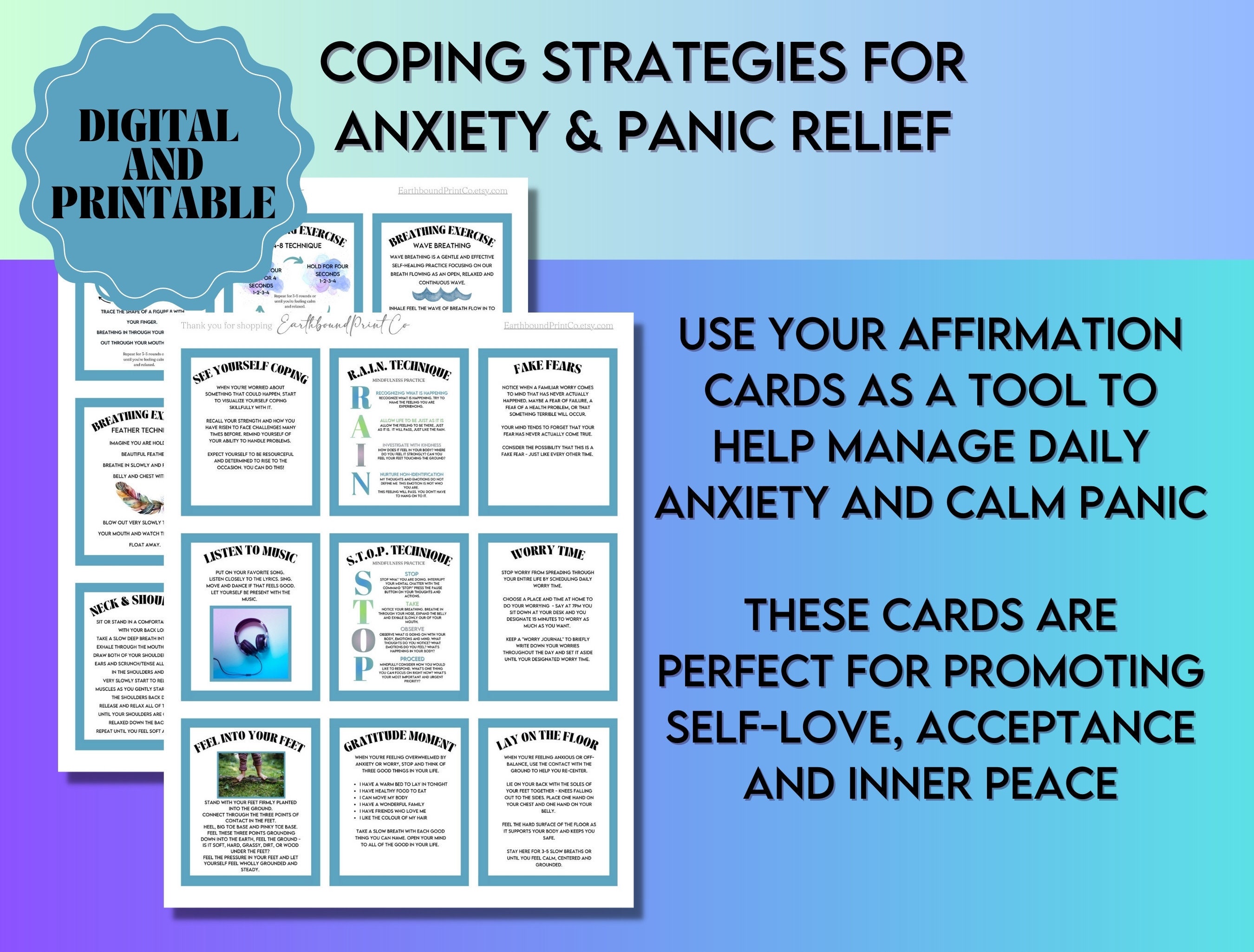 Grounding Techniques, Coping Skills Cards, Anxiety Cards, Calming ...