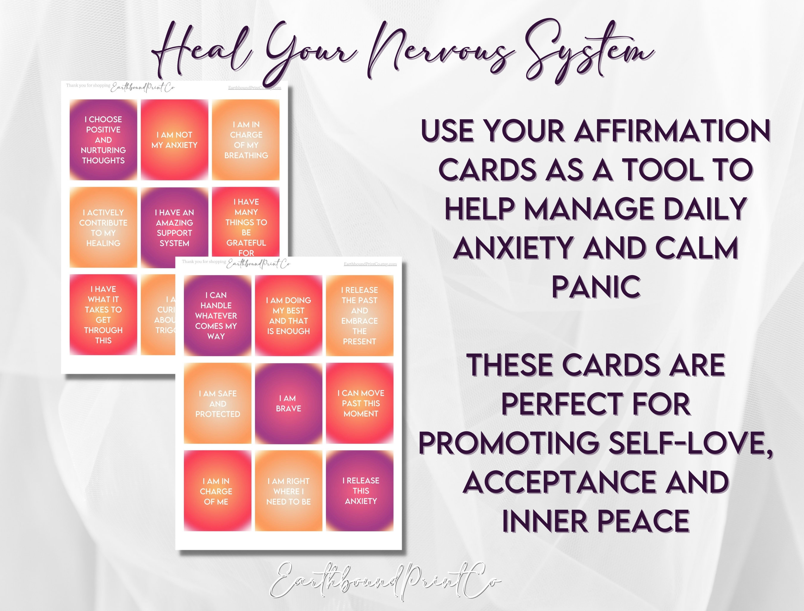 Anxiety Relief Affirmation Cards, Positive Aura Vision Board Printables ...