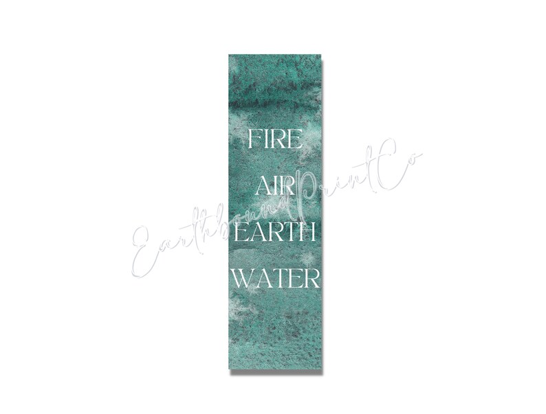 Printable Bookmarks Earth Air Fire Water, Book Lover, Custom Bookmark ...