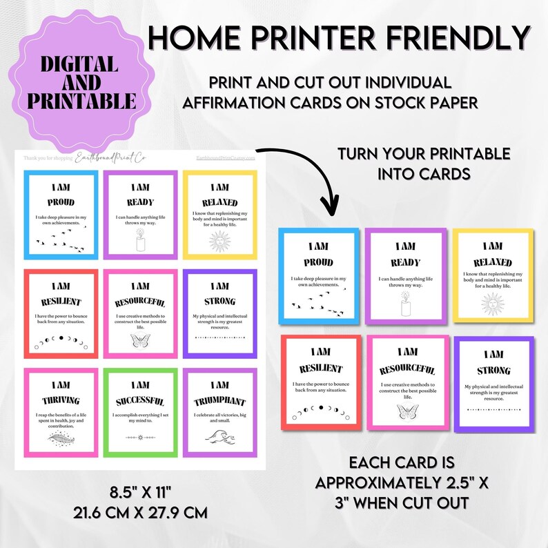 Positive Affirmations, Positive Quote Flash Cards, Mindfulness Cards ...