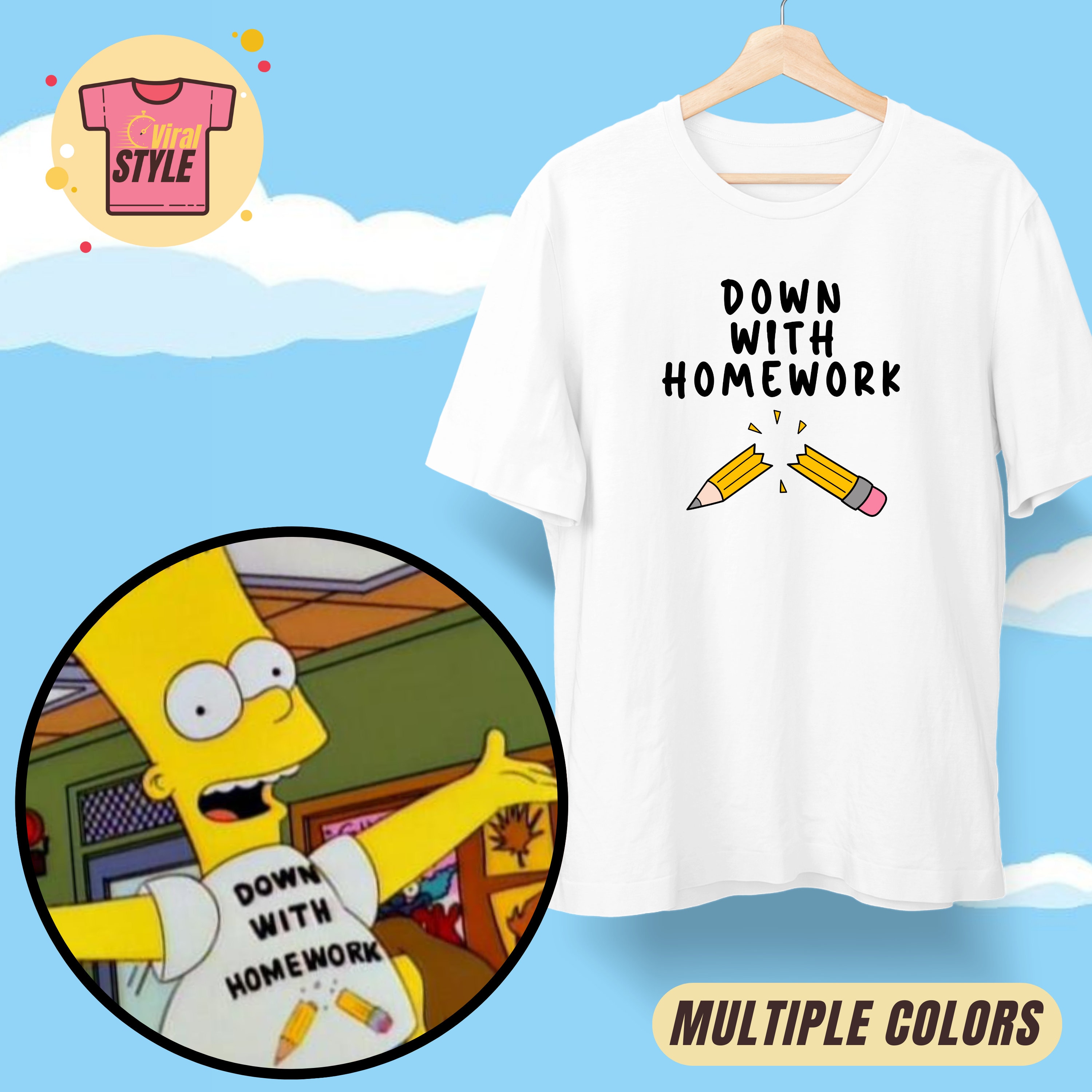 Down With Homework Simpsons Themed T-shirt Bart Simpson Mad Magazine ...