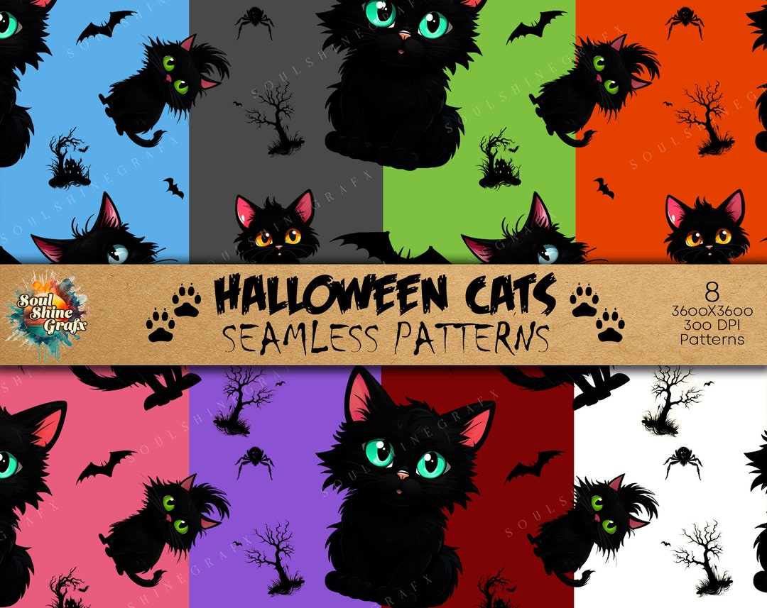 Halloween Cats Seamless - Black Cats - Halloween - Digital Paper ...